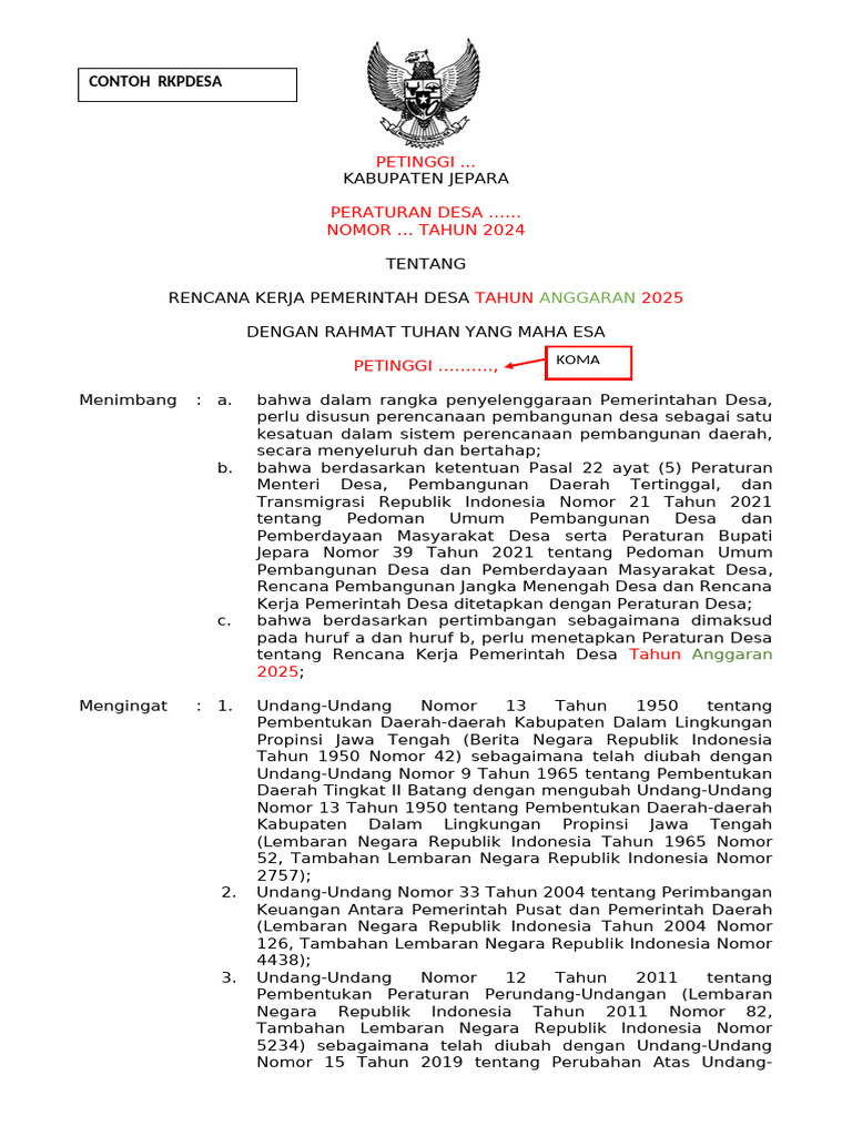 Perdes Rkpdesa Ta. 2025 | PDF