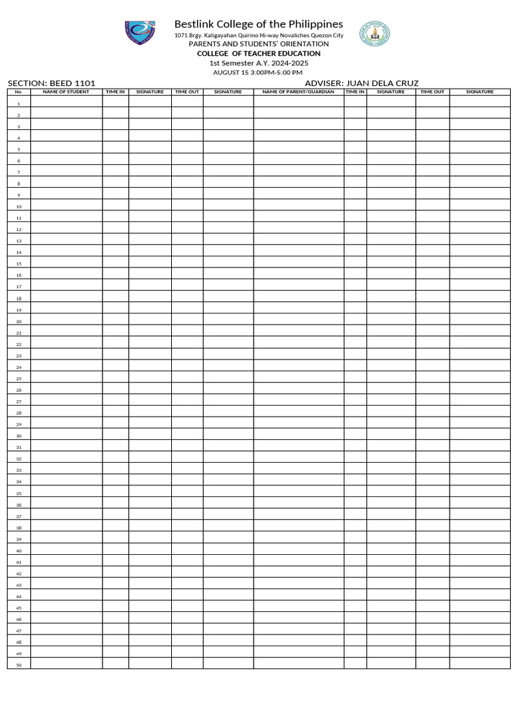 Attendance Sheet For Orientation | PDF