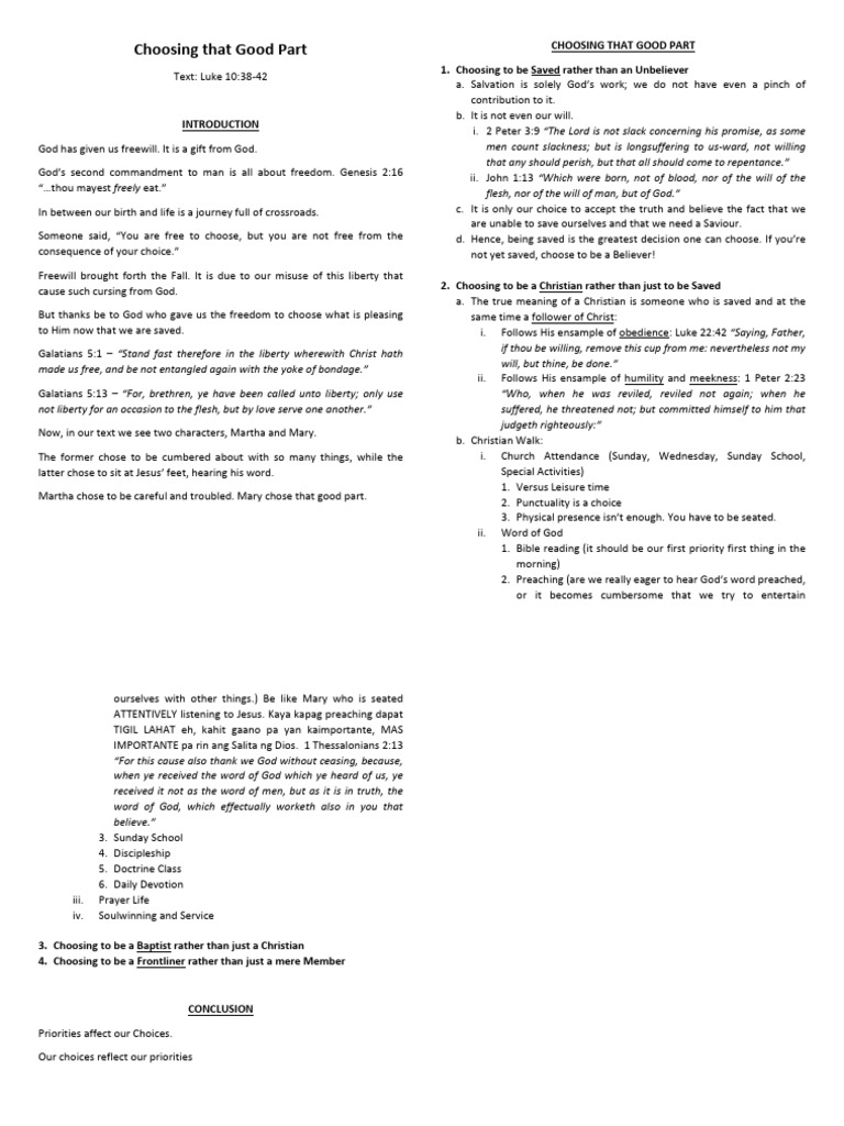 Choosing That Good Part | PDF