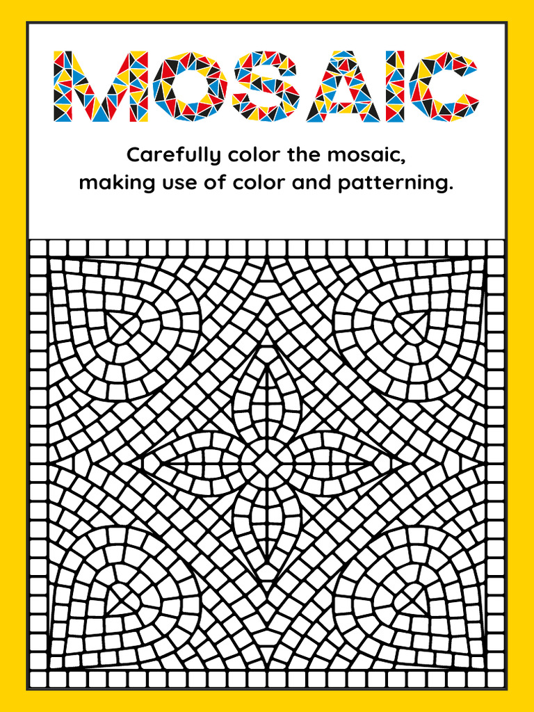 Mosaic Coloring Visual Arts Worksheet in Colorful Lined Style | PDF