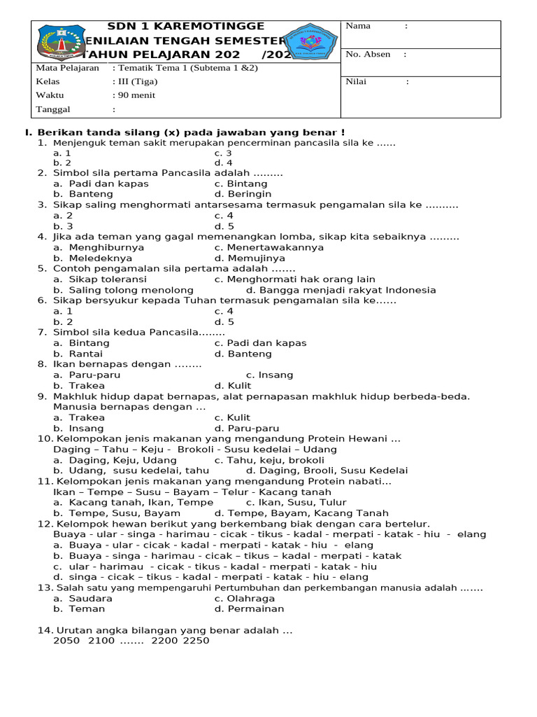 PTS TEMA 1 (Sub Tema 1&2) FINAL | PDF