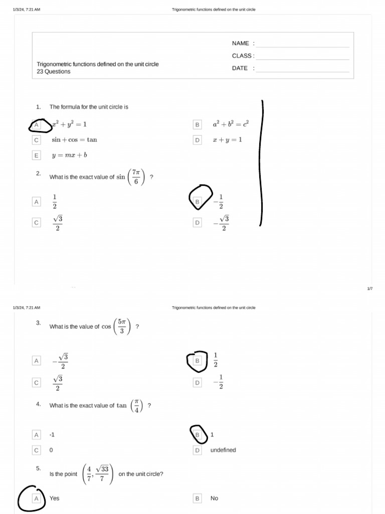 Trigonometric functions defined on the unit circle | PDF