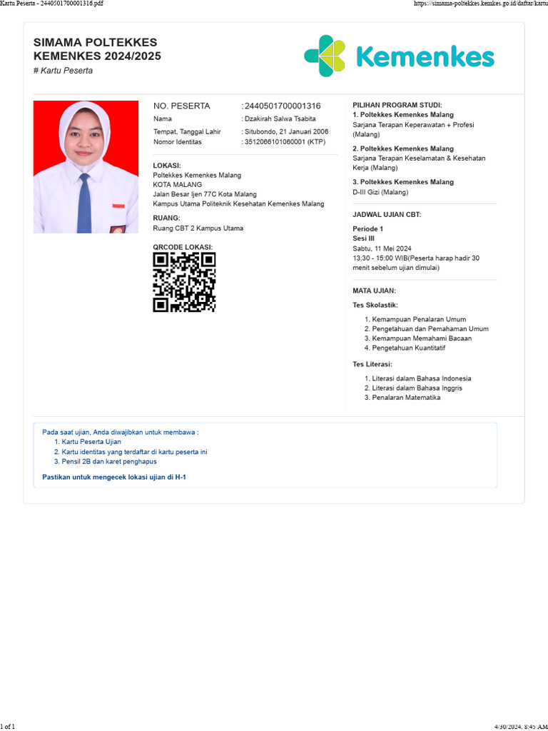 Kartu Peserta Simama-2 | PDF