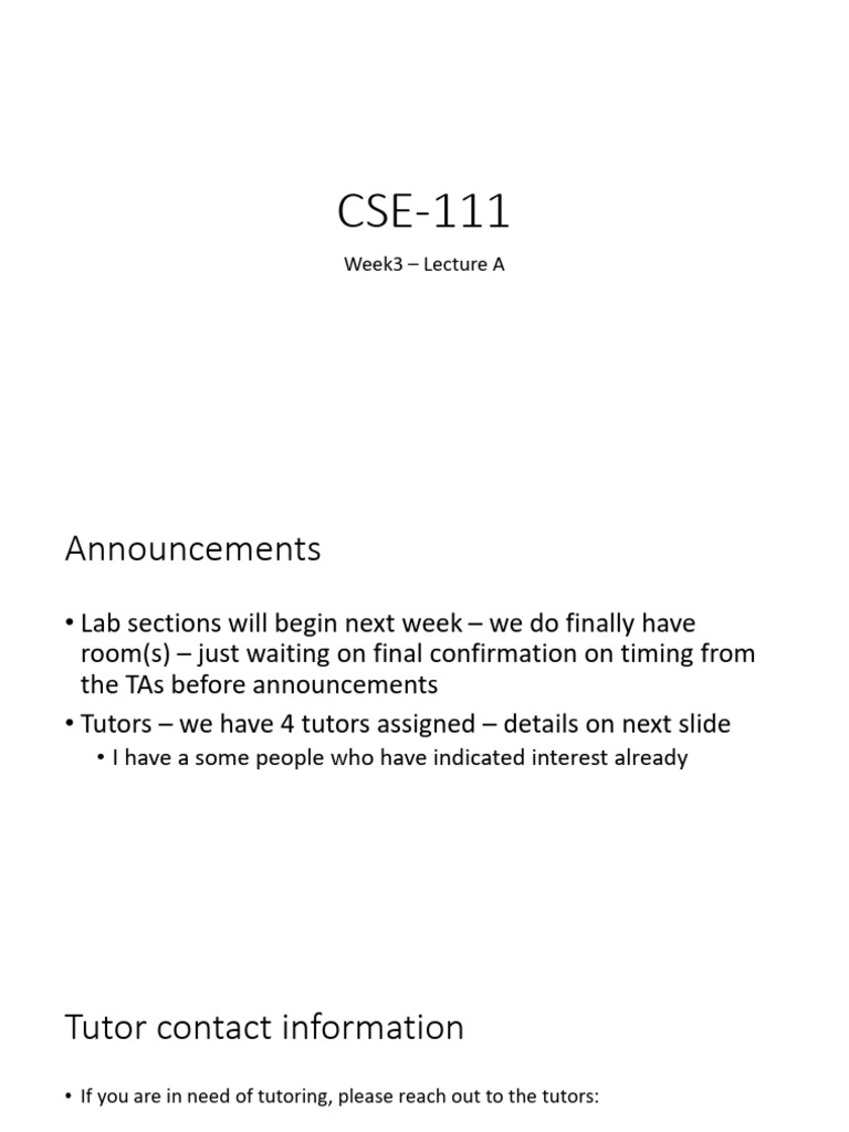 CSE 111 Week3 LectureA SLIDES | PDF