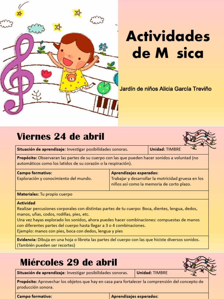 Actividades de Música en Casa | PDF | Sonido | Educación de la primera ...