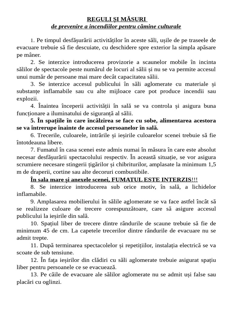 Reguli Și Măsuri Camine Culturale | PDF