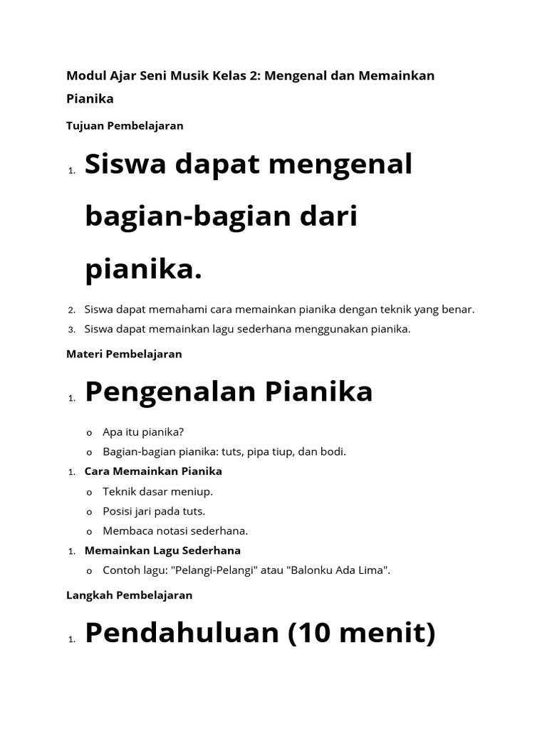 Modul Ajar Seni Musik Kelas 2 Mengenal Dan Memainkan Pianika Pdf