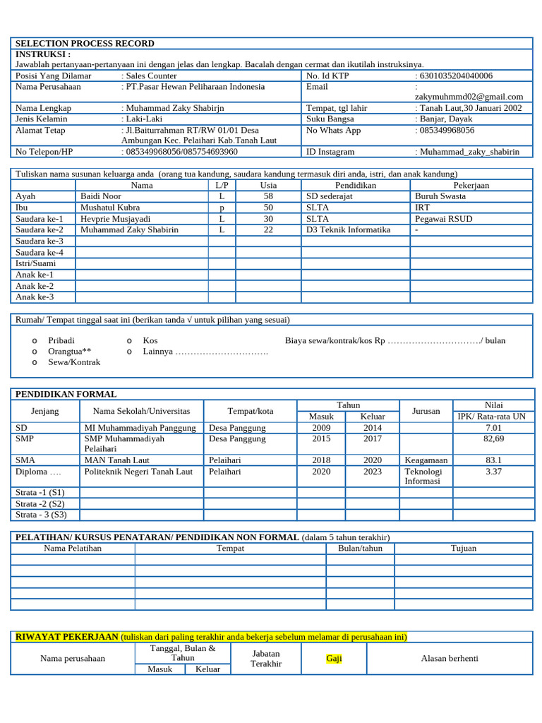 FORM RECRUITMENT BIODATA | PDF
