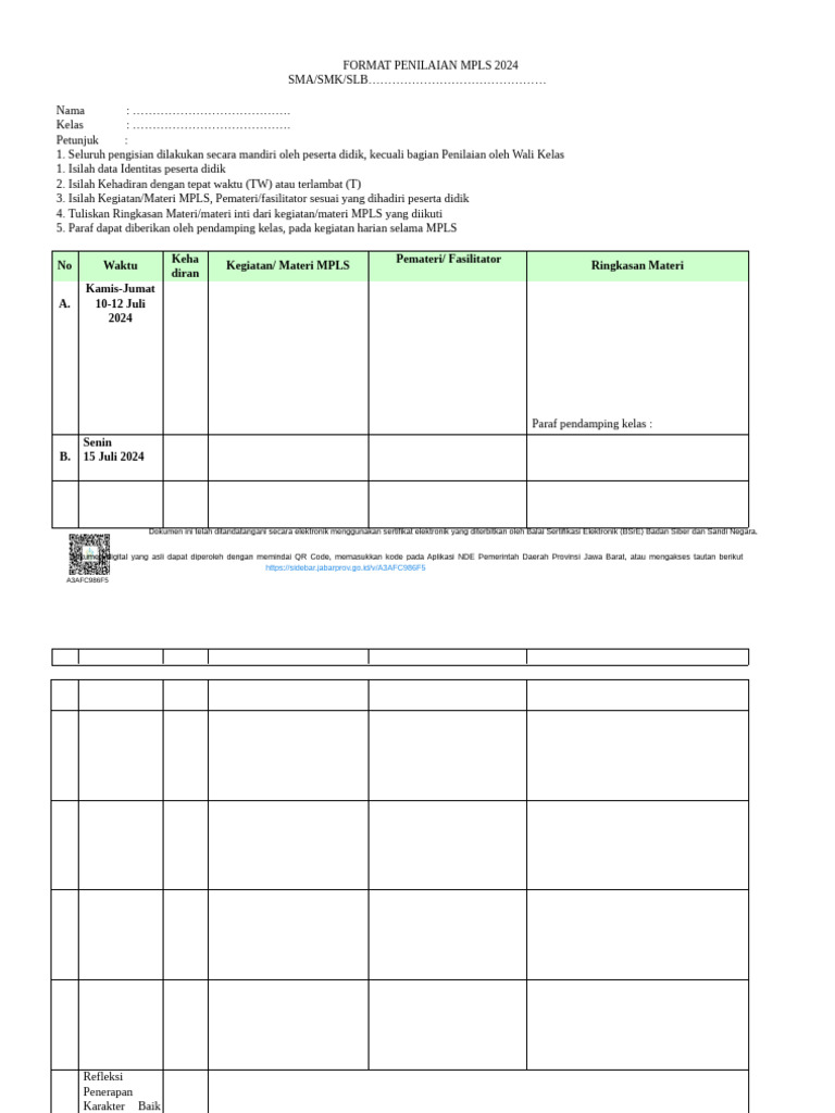 Format Penilaian MPLS 2024 | PDF