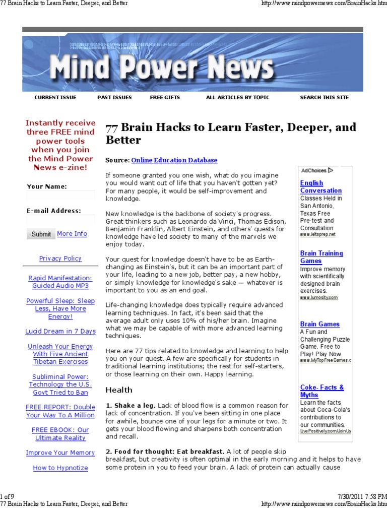 Brain Hacks for Self-Learners | PDF | Brainstorming | Learning