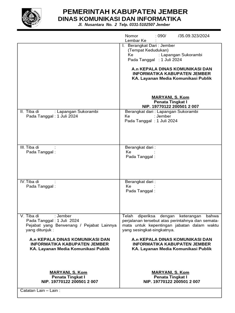 Kosongan-Isian SPPD-bu Yani 2024 | PDF