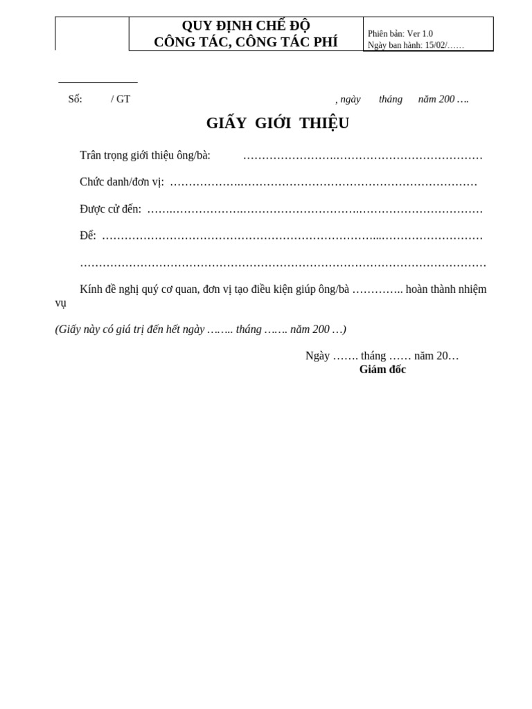 Giay Gioi Thieu | PDF