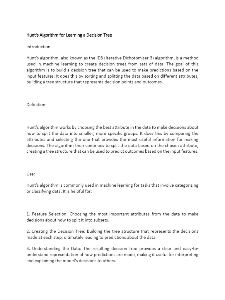 Hunt's Algorithm for Decision Trees | PDF | Machine Learning ...