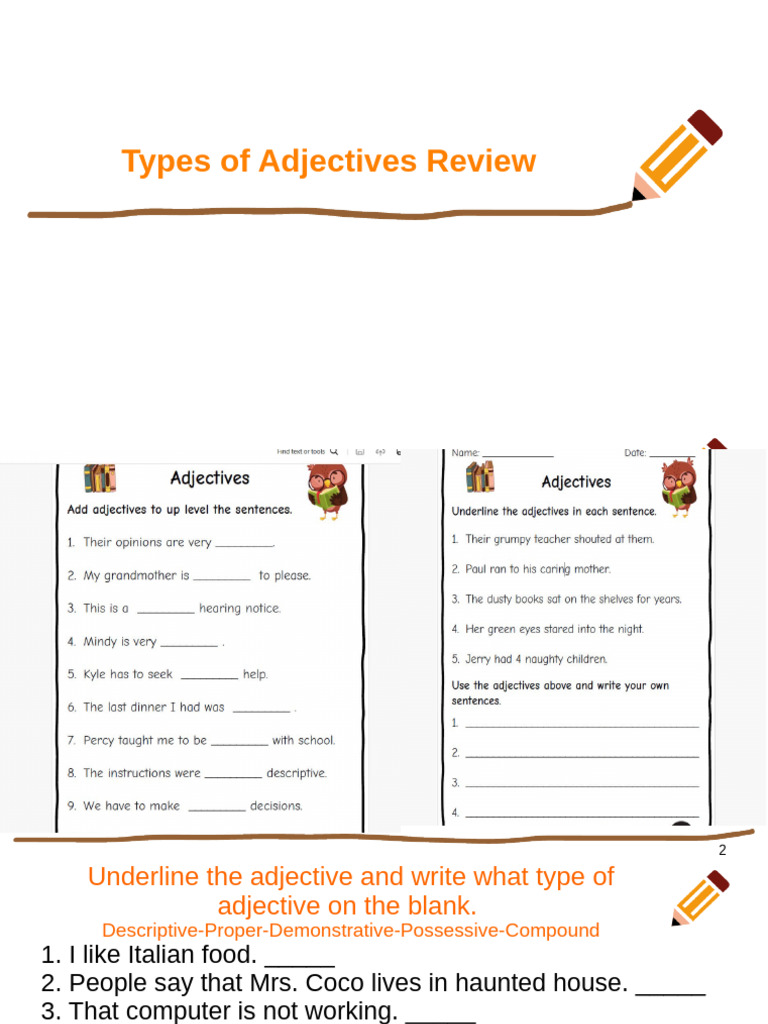Types of Adjectives Review | PDF