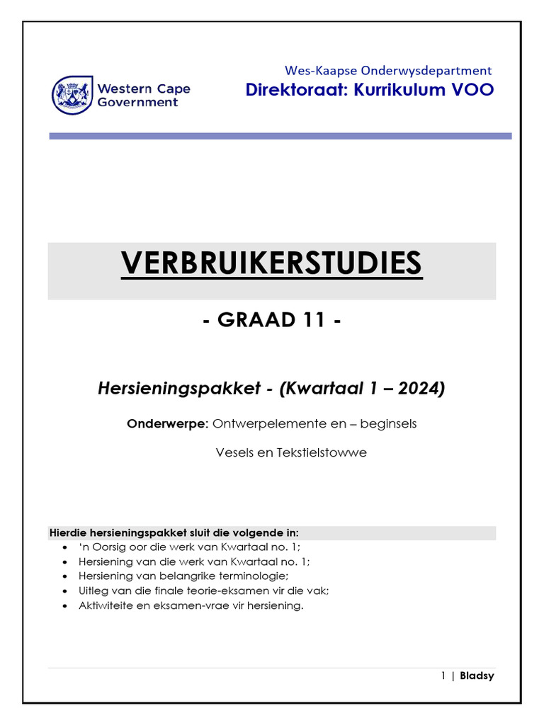 Verbruikerstudies Graad 11 Kwartaal 1 Hersiening Pakket - 2024 | PDF Verbruikerstudies Graad 11 Kwartaal 1 Hersiening Pakket - 2024 | PDF