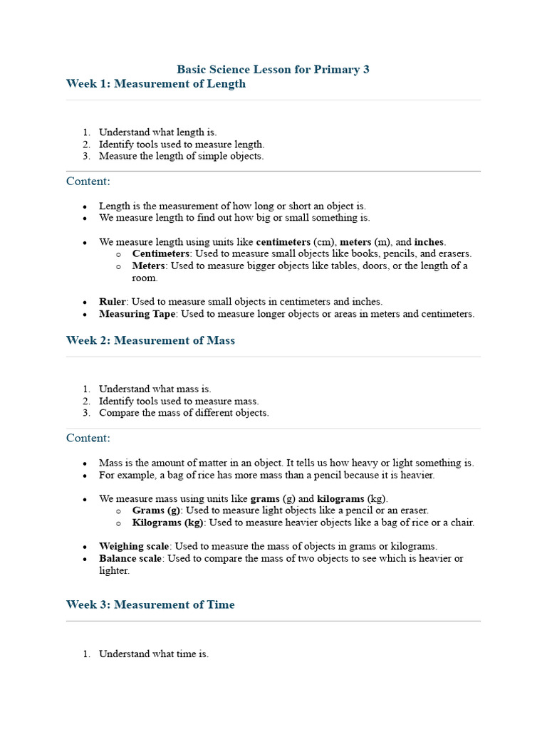 Basic Science Primary 3 1st Term | PDF