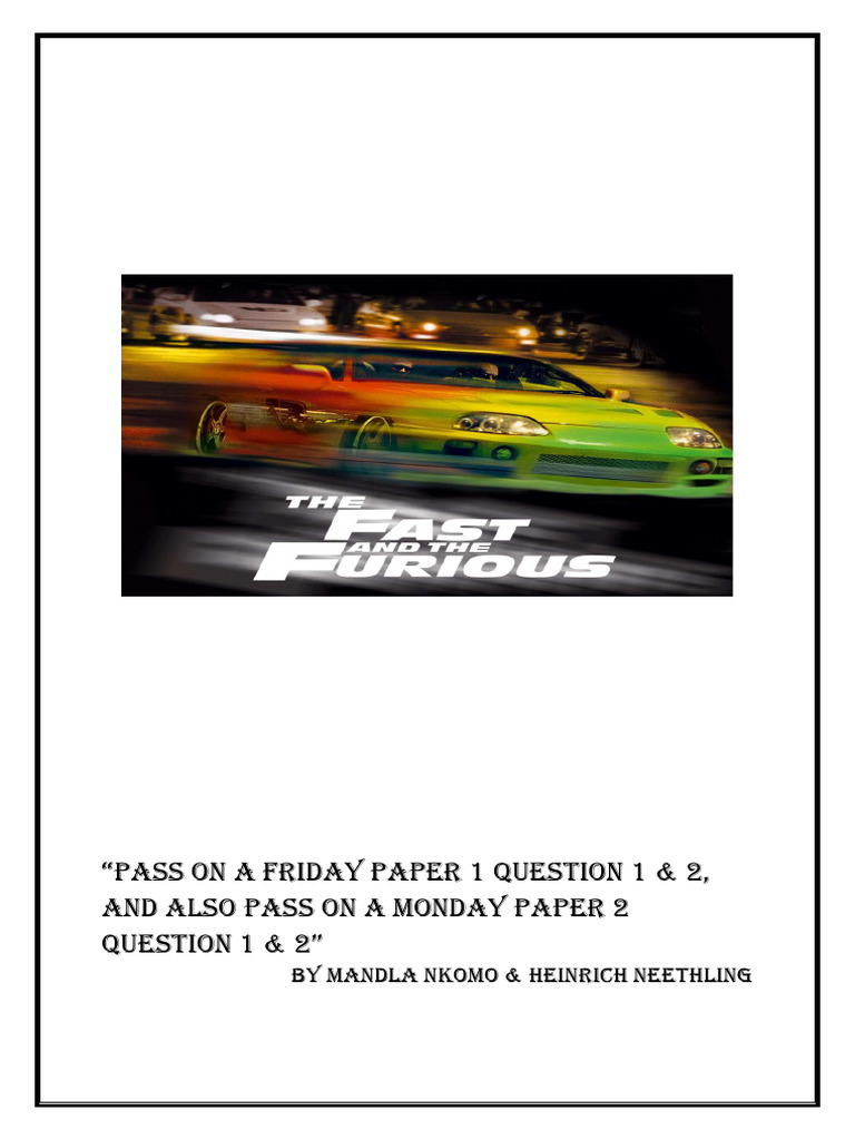 Fast & Furious 1 (Maths Lit) | PDF