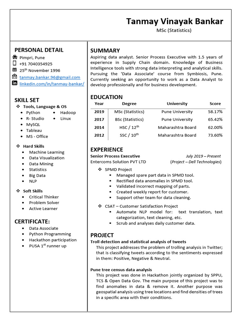 Resume Tanmay - Bankar 1 | PDF