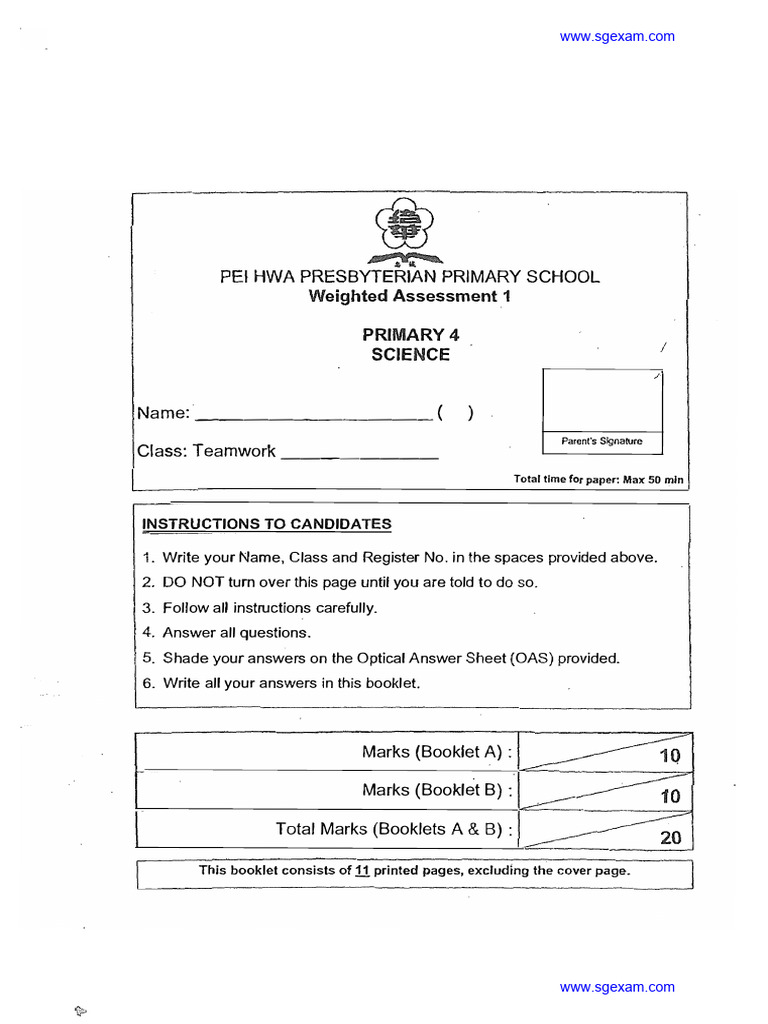 2023-P4-Science-Weighted Assessment 1 and 2-Pei Hwa | PDF