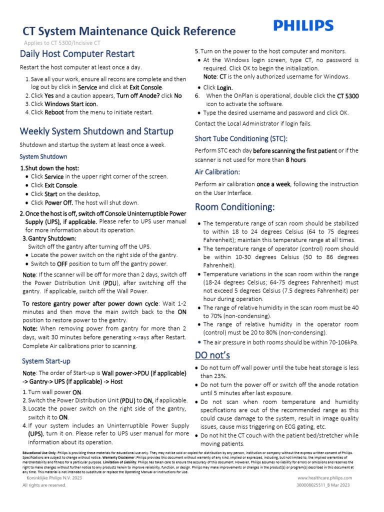 Philips CT Maintenance Quick Ref | PDF | Ct Scan | Computing