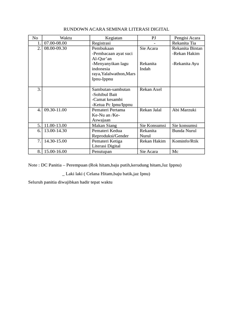 Rundown Acara Seminar Literasi Digital | PDF