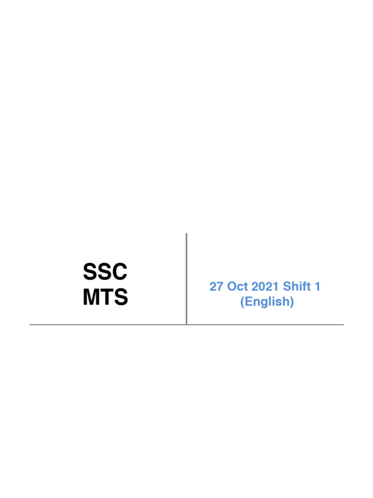 SSC Mts October 27 2021 Shift 1 Previous Year Question Papers With ...