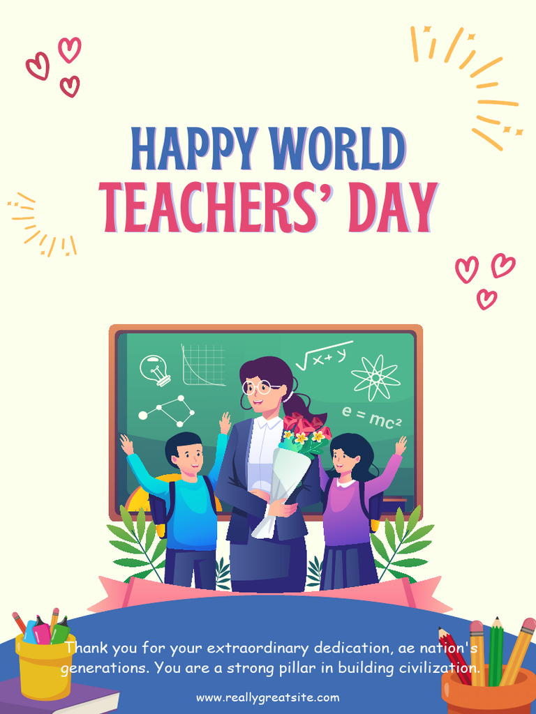 Blue and Cream Playful Illustration World Teachers' Day Poster | PDF