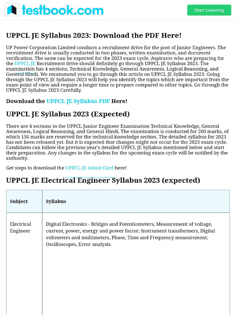 UPPCL JE Syllabus 2023 - Download The PDF Here! | PDF