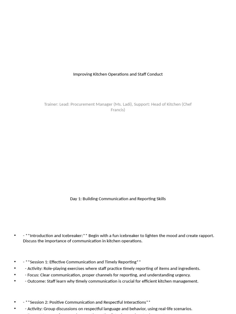 Kitchen Staff Training Overview | PDF | Communication | Team Building