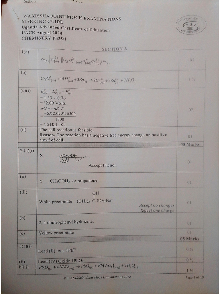 Wakissha A Level Chem 1guide 2024 | PDF
