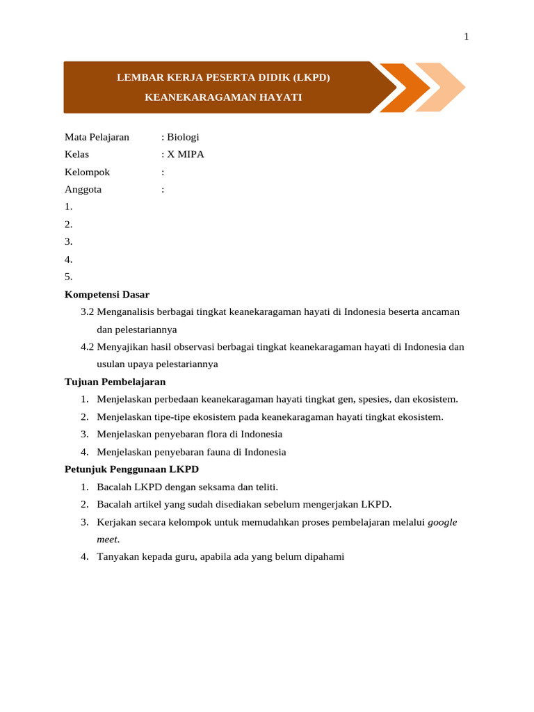 LKPD KD 3.2 KH Pertemuan 1 & 2 | PDF