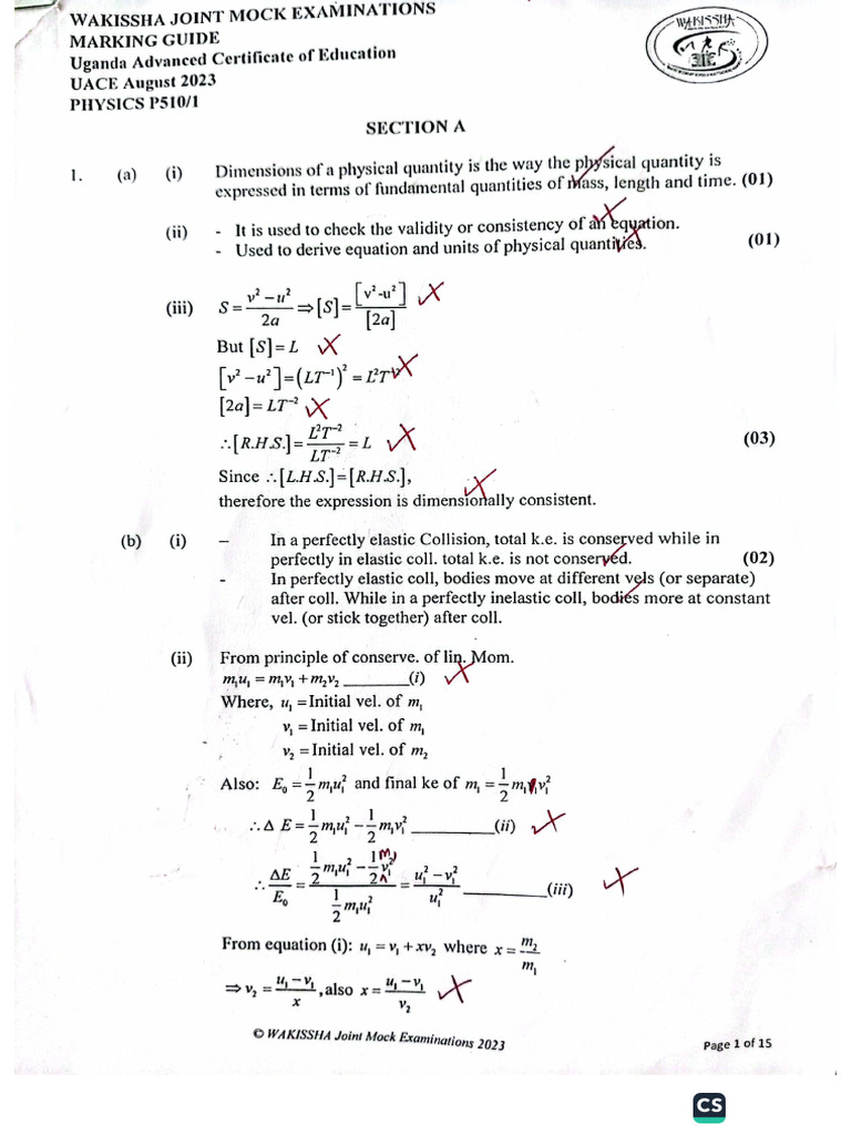 Wakissha Uace 2023 Physics MG | PDF