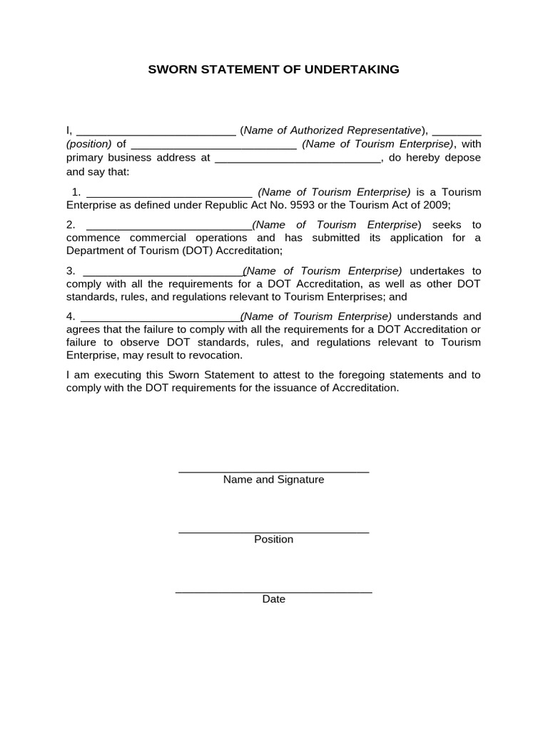 Sworn Statement of Undertaking | PDF
