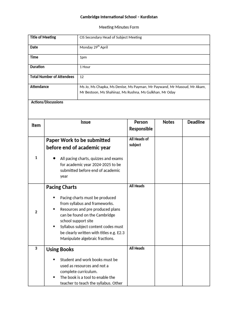 CIS - Heads of Subject 28.04.24 | PDF