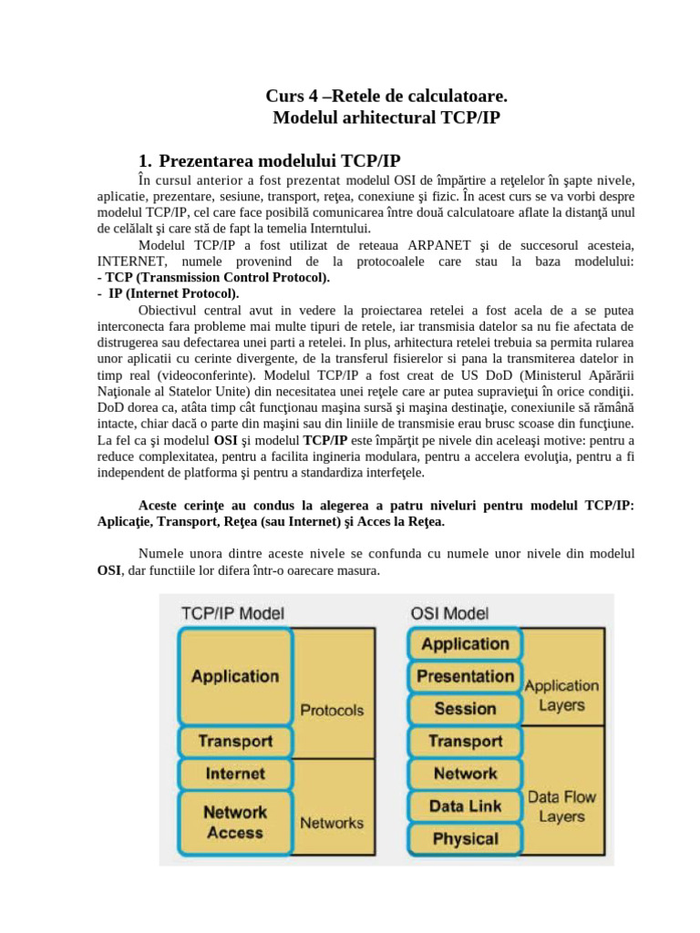 Curs4 Retele de Calculatoare-Modelul TCP-IP | PDF