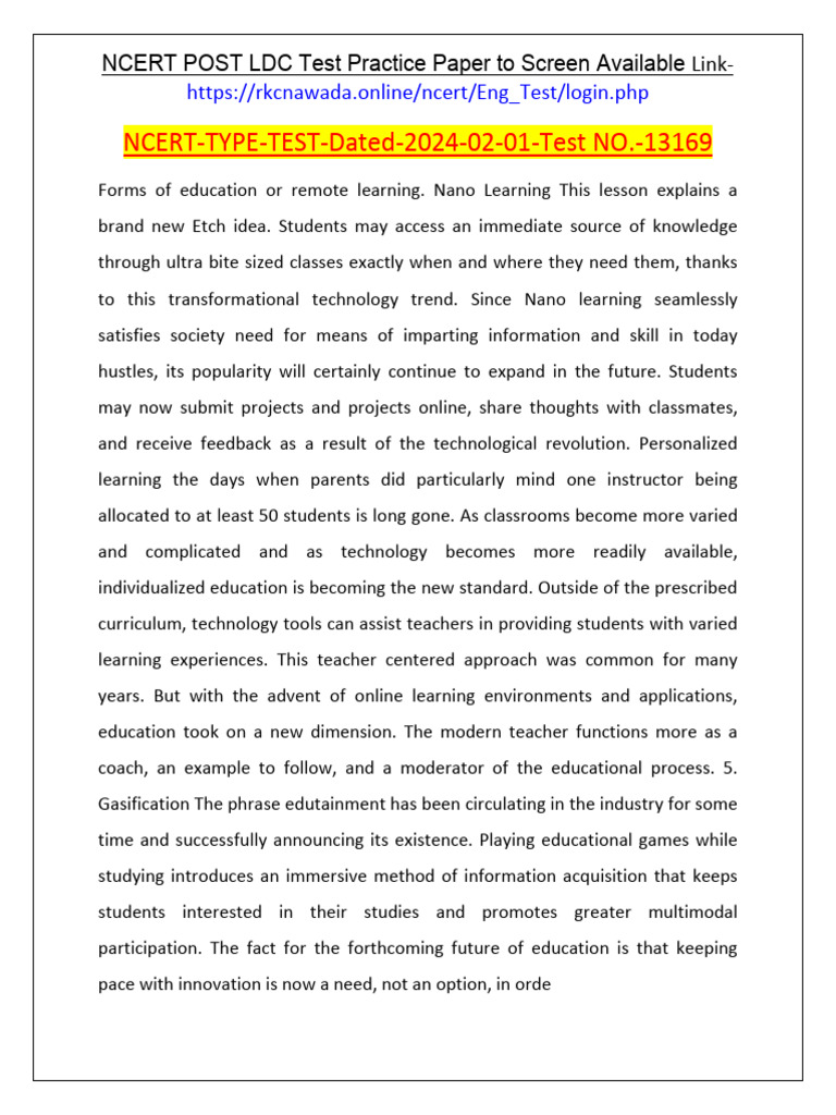 Ncert Paper 2 Screen Test Passage RNC Nawada | PDF