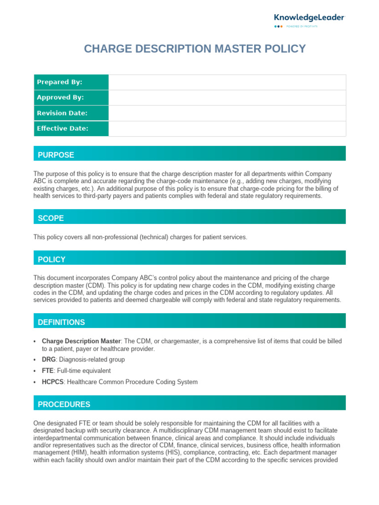 Charge Description Master Policy Overview | PDF | Health Care | Business