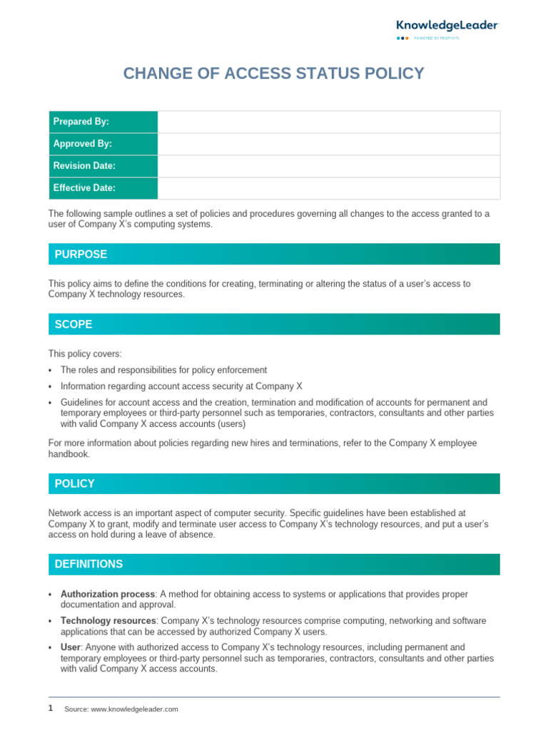 Change of Access Status Policy | PDF | Information Security | Policy