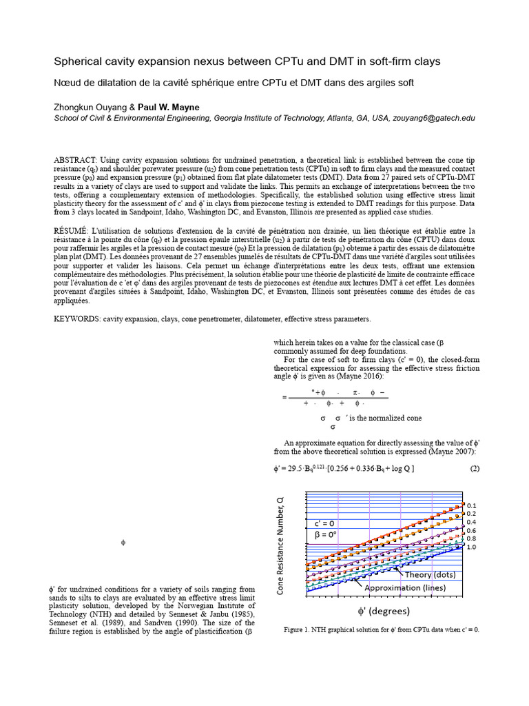 Ouyang Mayne 2017 Proc ICSMGE - Nexus Between CPTu and DMT in Soft-Firm Clays | PDF