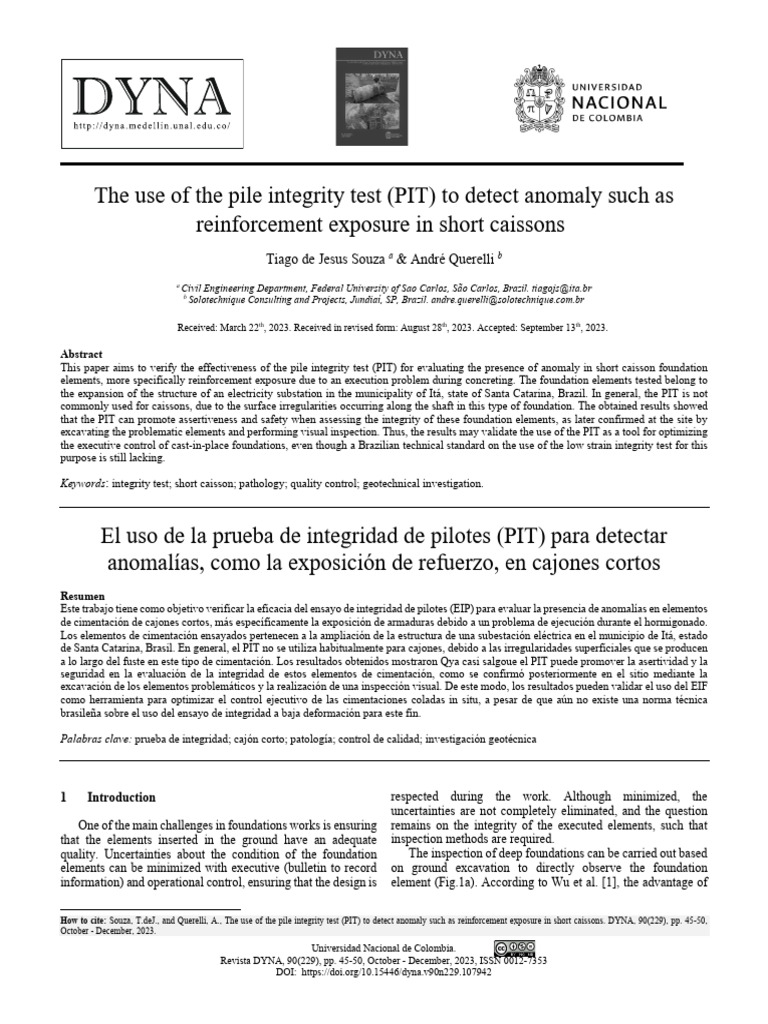 The Use of The Pile Integrity Test PIT To Detect A | PDF