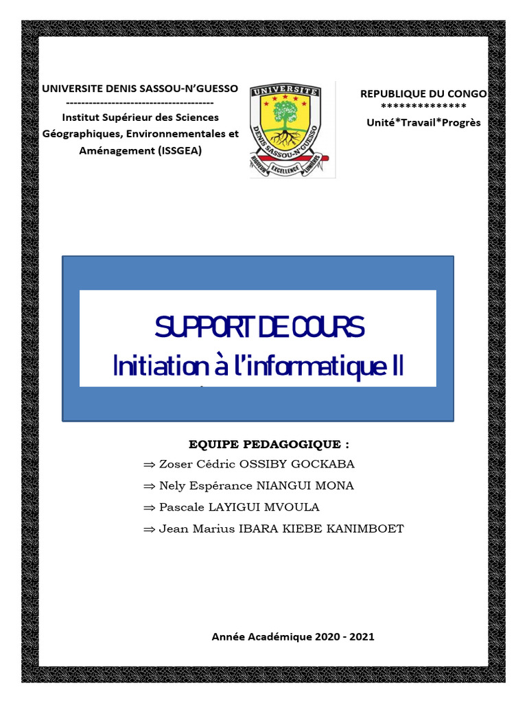 Cours Informatique S2 UDSN-1 | PDF