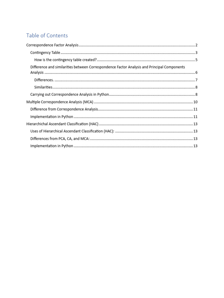 Correspondence Factor Analysis, Multiple Correspondence Analysis, Hierarchical Ascendant ...