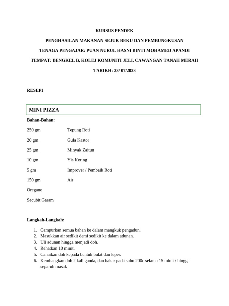 Kursus Pendek Kemas | PDF