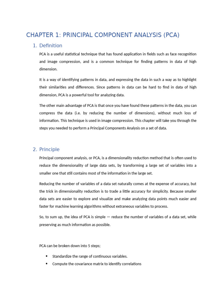 Chapter 1: Principal Component Analysis (Pca) : 1. Definition | PDF