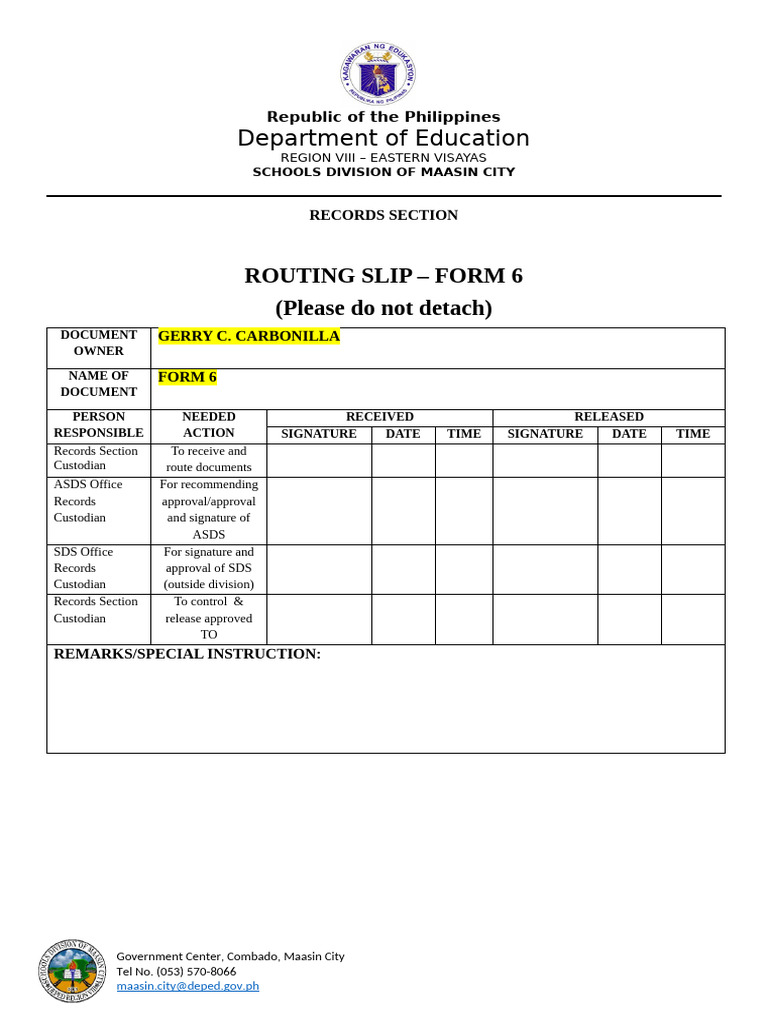 ROUTING SLIP - Travel Order | PDF