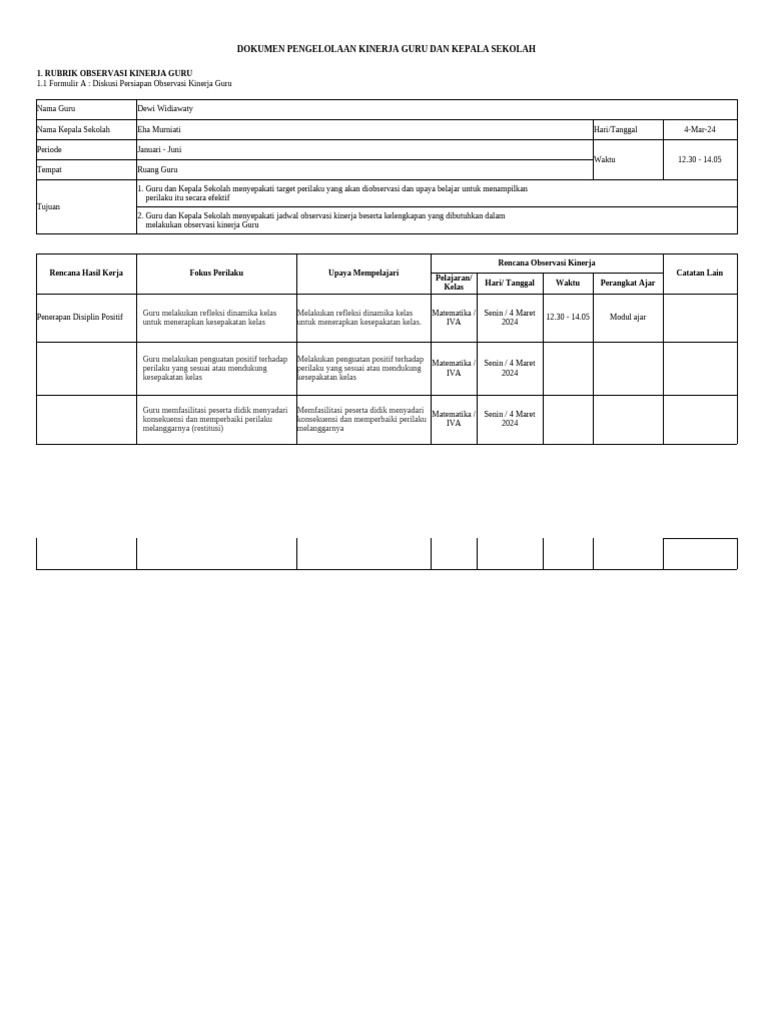 Form Observasi Guru ABCD | PDF