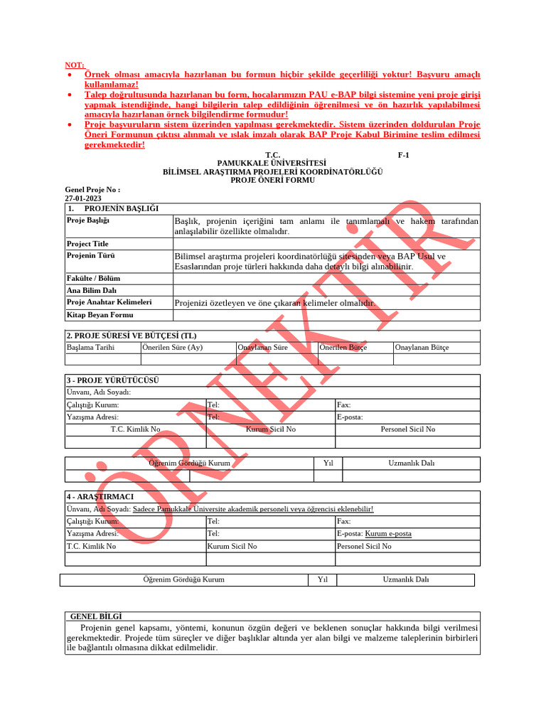 Proje Öneri̇ Örnek Formu | PDF