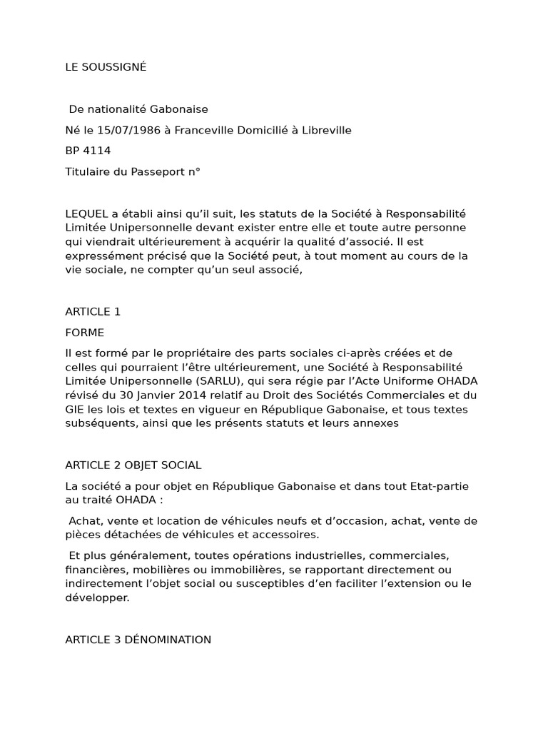 Statuts de Newcargabon | PDF