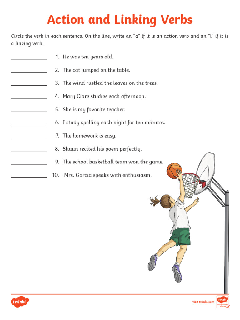 Color Action and Linking Verbs Activity Sheet | PDF