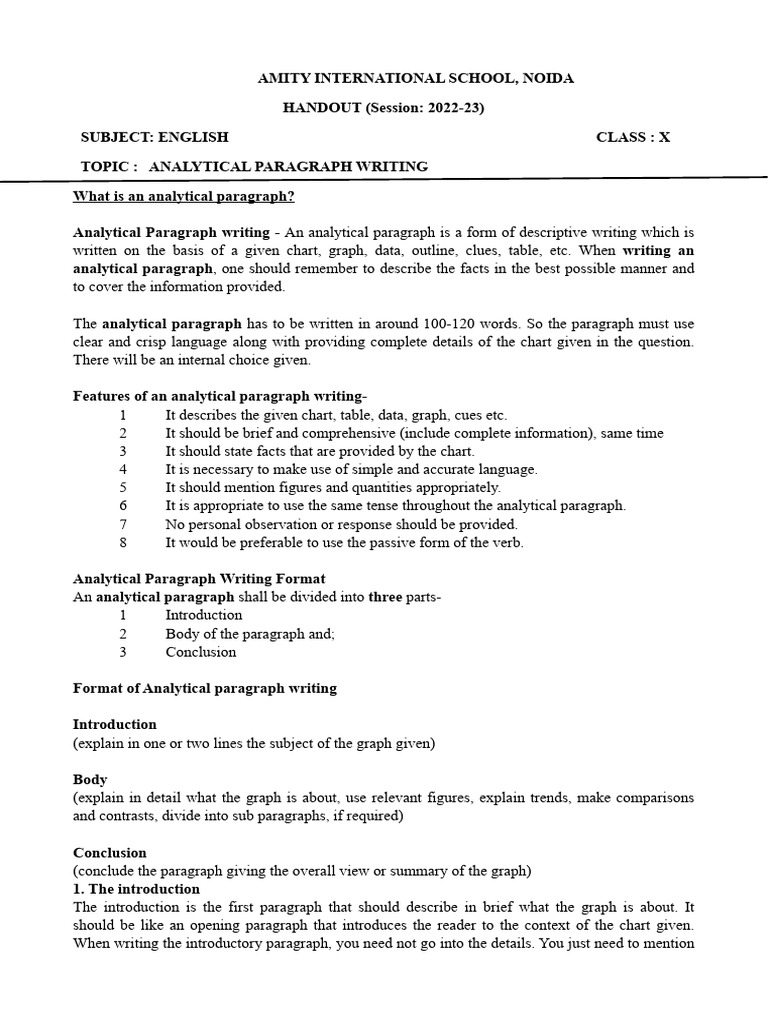 Analytical Paragraph Writing Class X | PDF